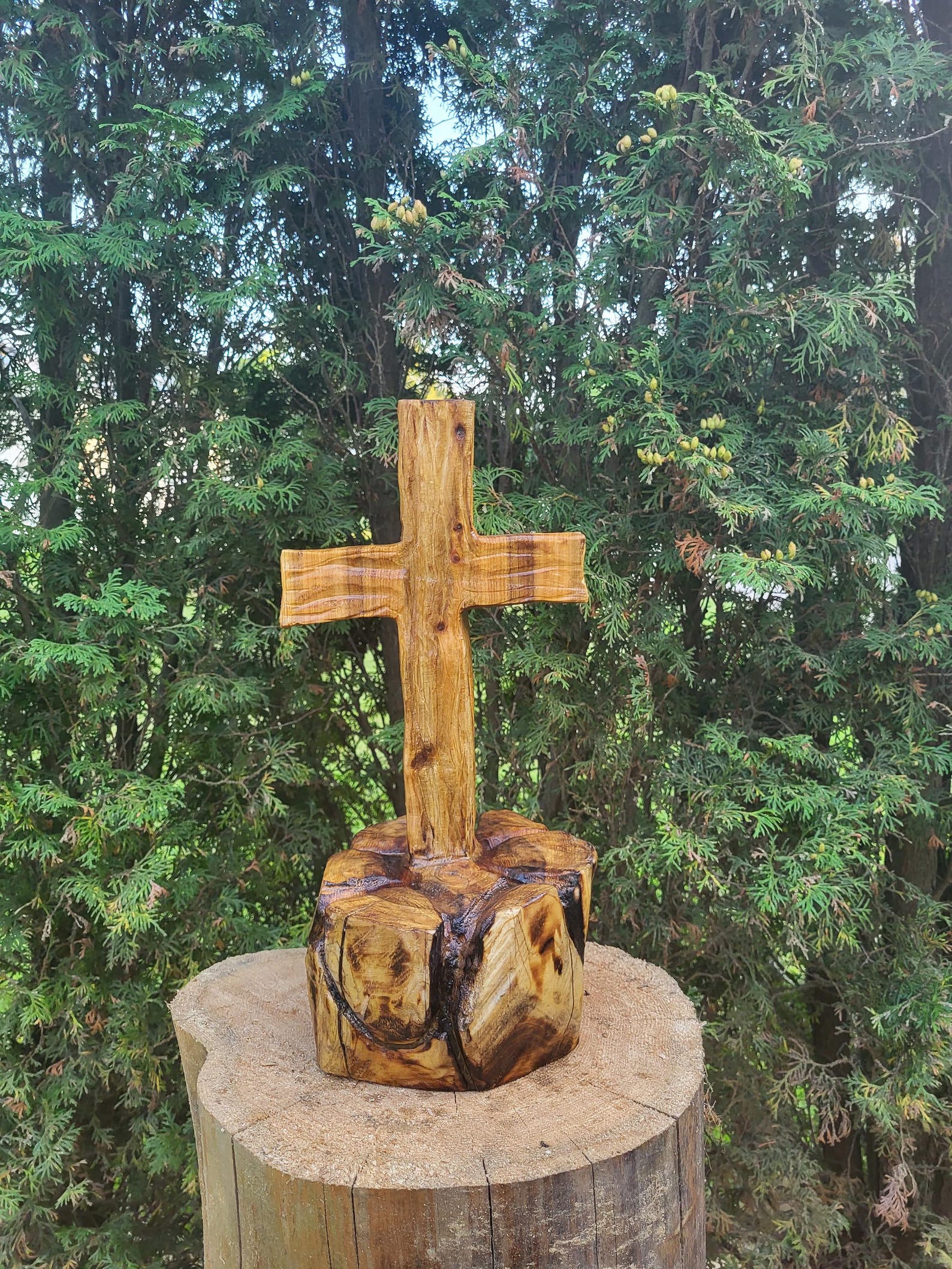 Wooden Cross on Rocks | Wood Carving | Chainsaw Carved - Etsy