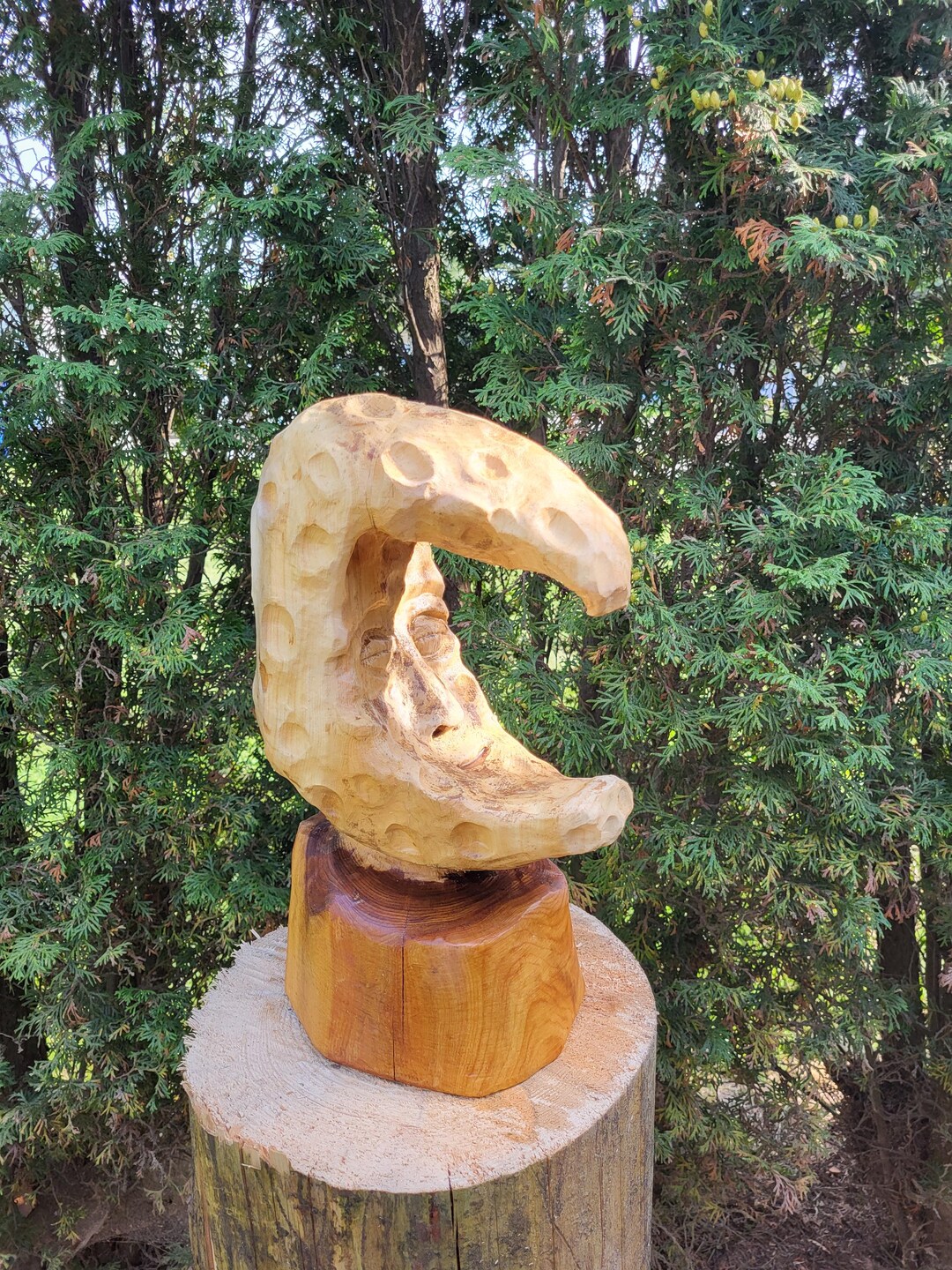 Whimsical Half-moon Man Wood Carving | Chainsaw Sculpture - Etsy