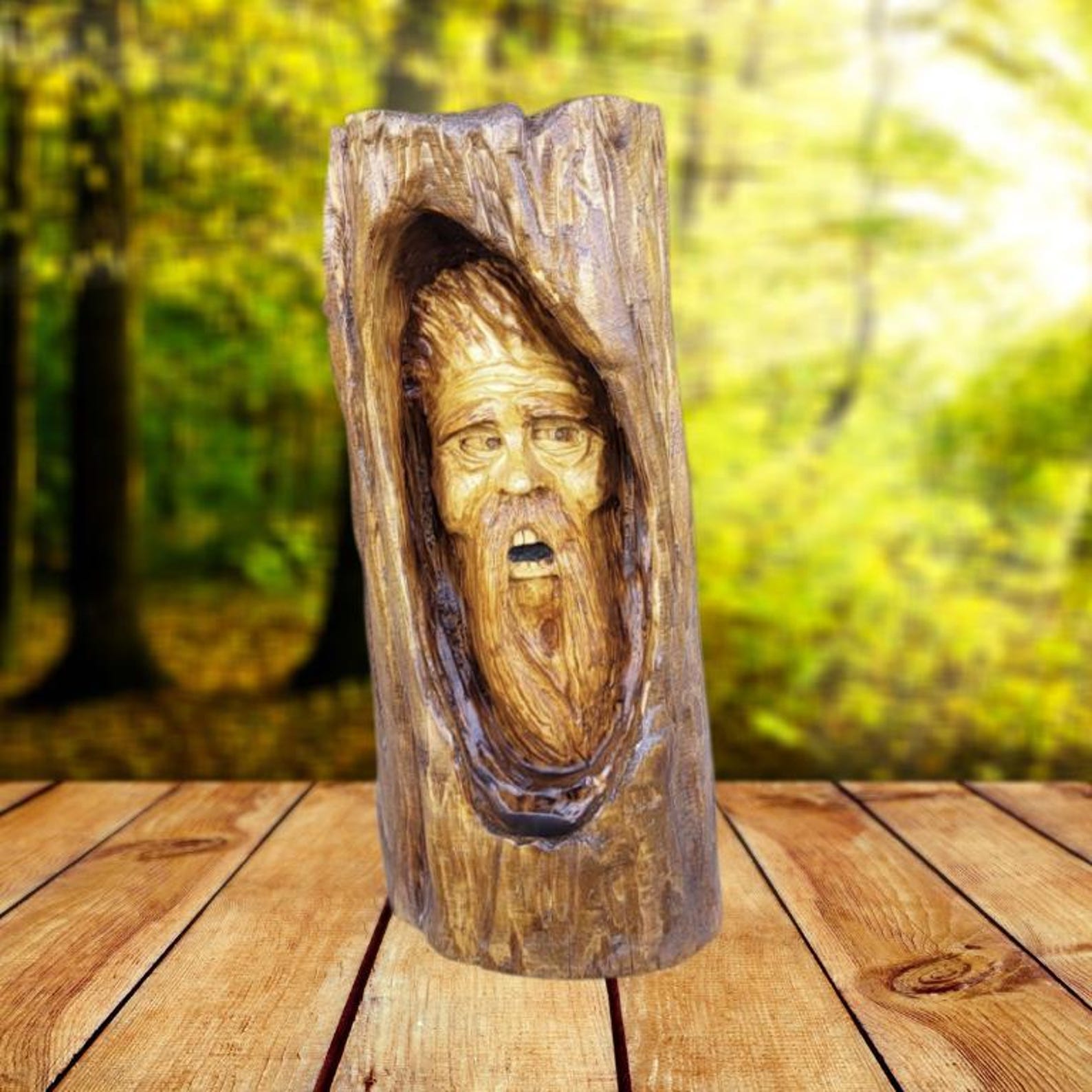 Wood Spirit in a Log | Chainsaw Carved Wood Carving - Etsy