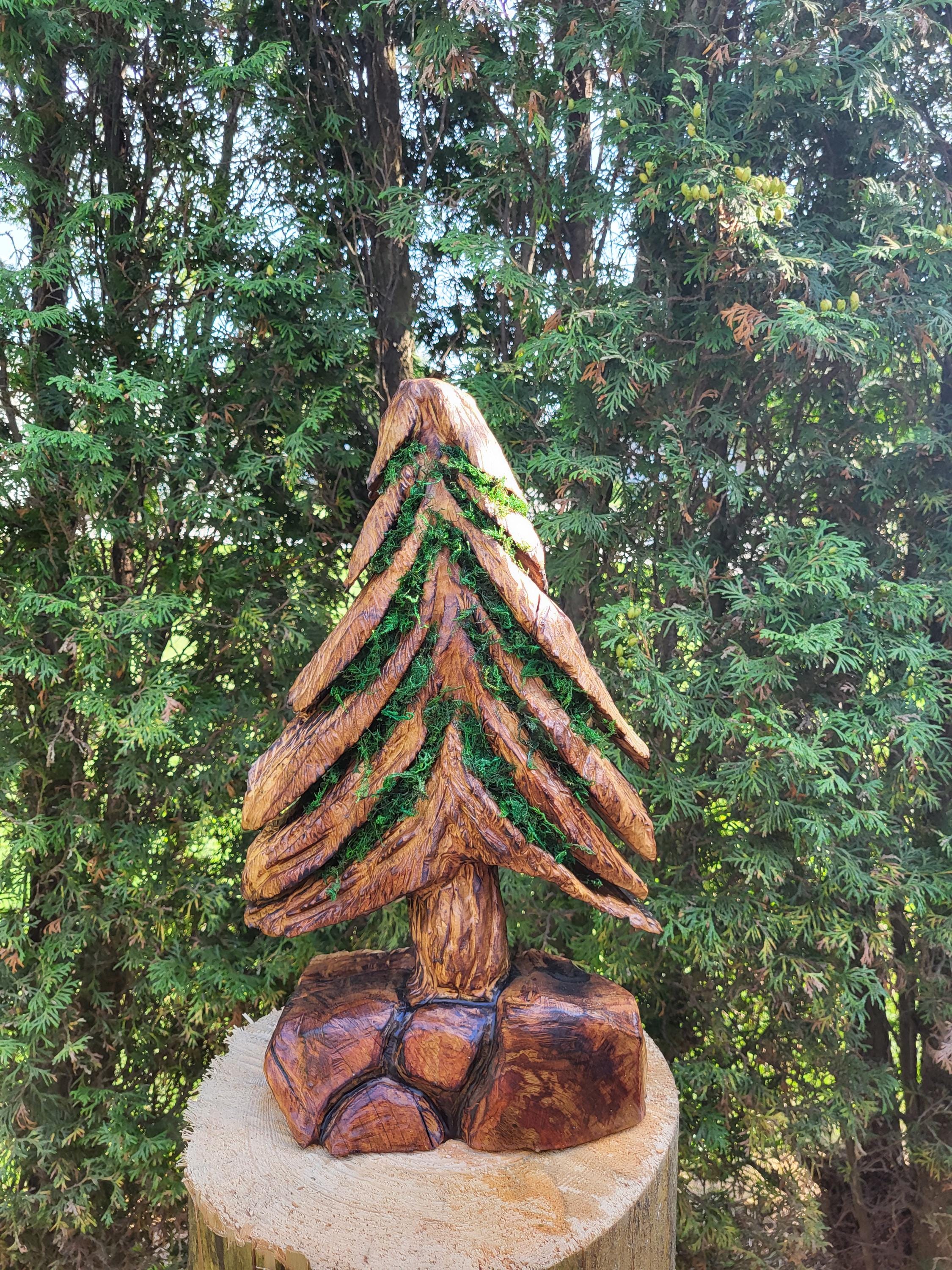 Chainsaw Carved Mossy Pine Wood Carving - Etsy