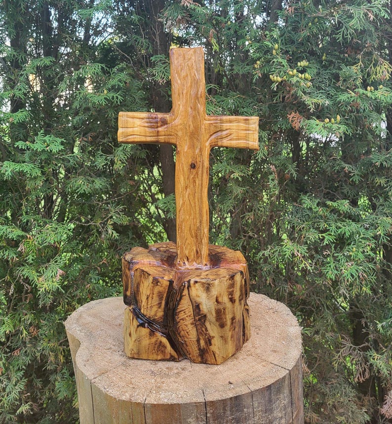 Wooden Cross on Rocks | Wood Carving | Chainsaw Carved - Etsy