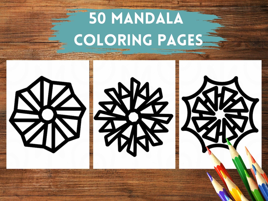 50 Easy Mandala Coloring Pages, Printable Adult Coloring Bundle ...