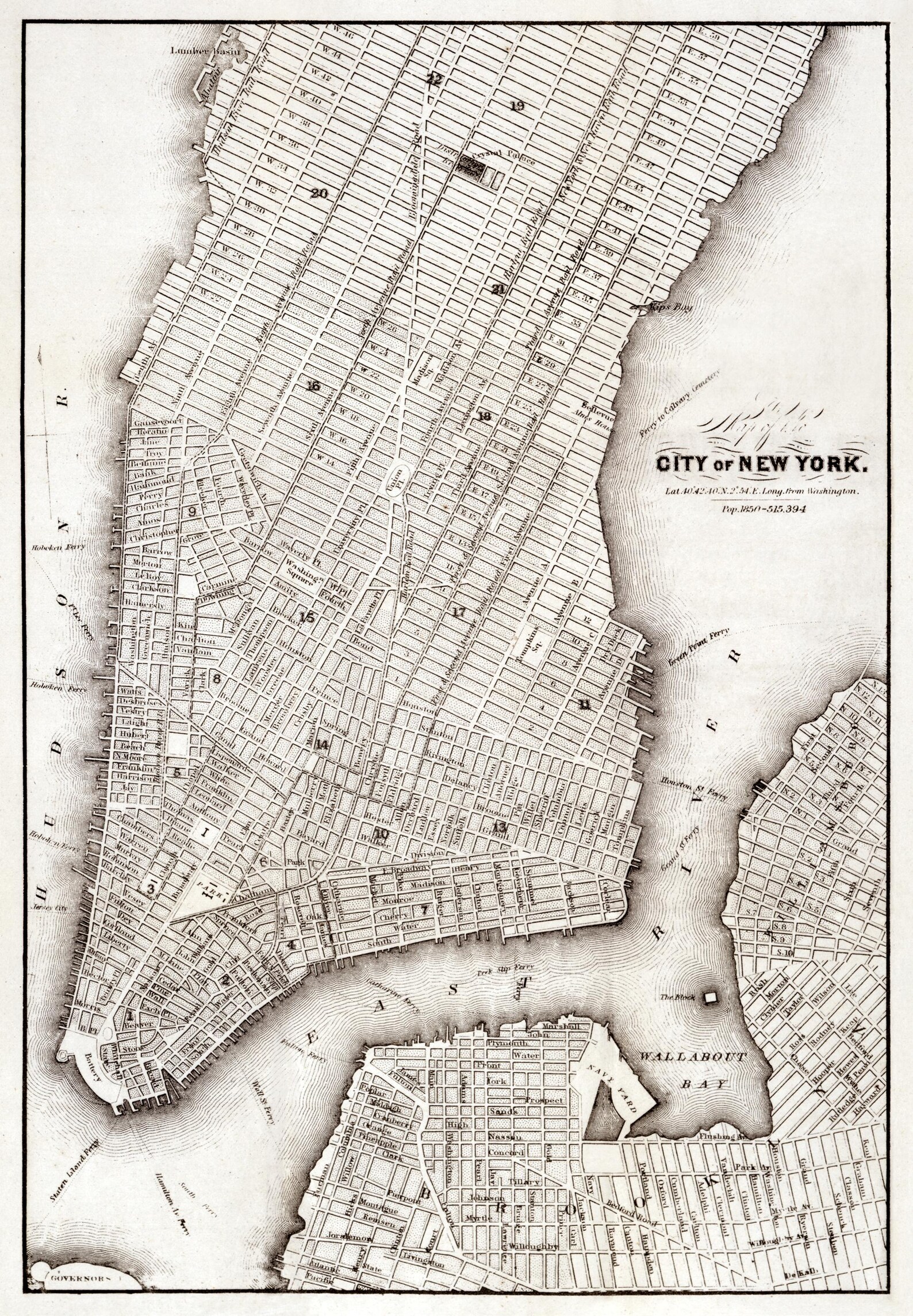 Map of New York City, 1850. Digital File. - Etsy