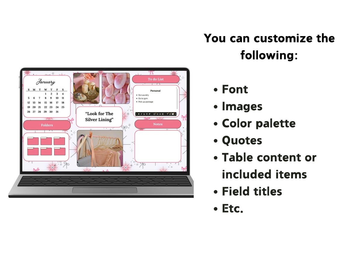 Coquette Pink Desktop Organizer Wallpaper - Aesthetic Laptop Background ...