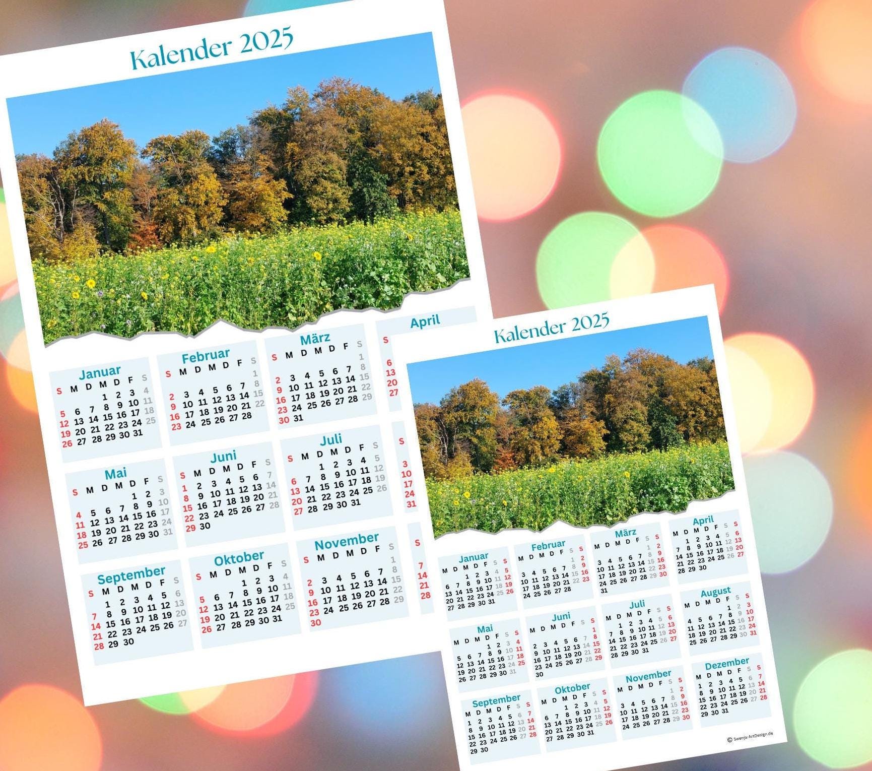 Annual Calendar 2025 to Print Rapeseed Field in Autumn as a Colorful ...