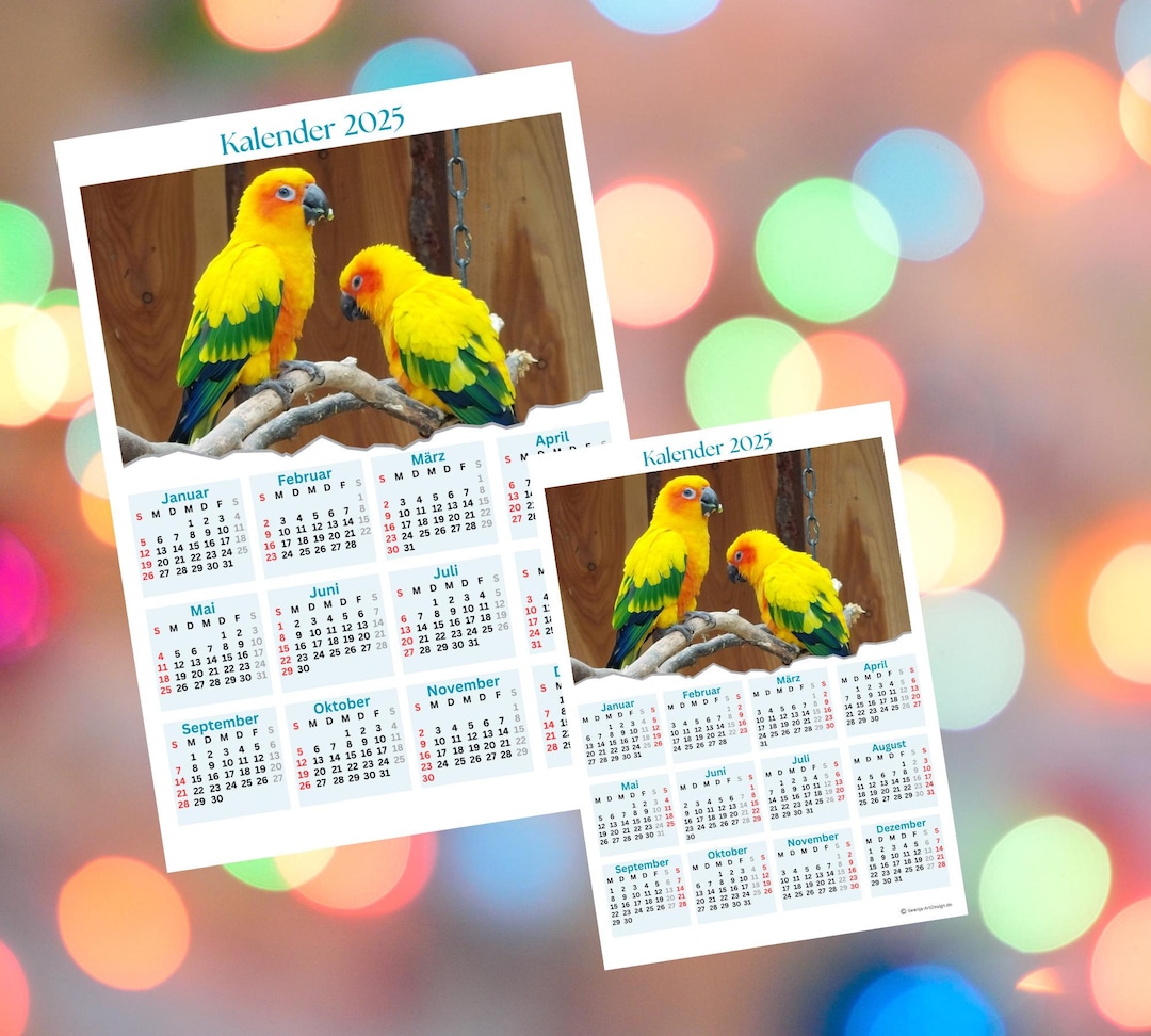 Annual Calendar 2025 to Print Colorful Sun Conures as a Great Wall Art ...