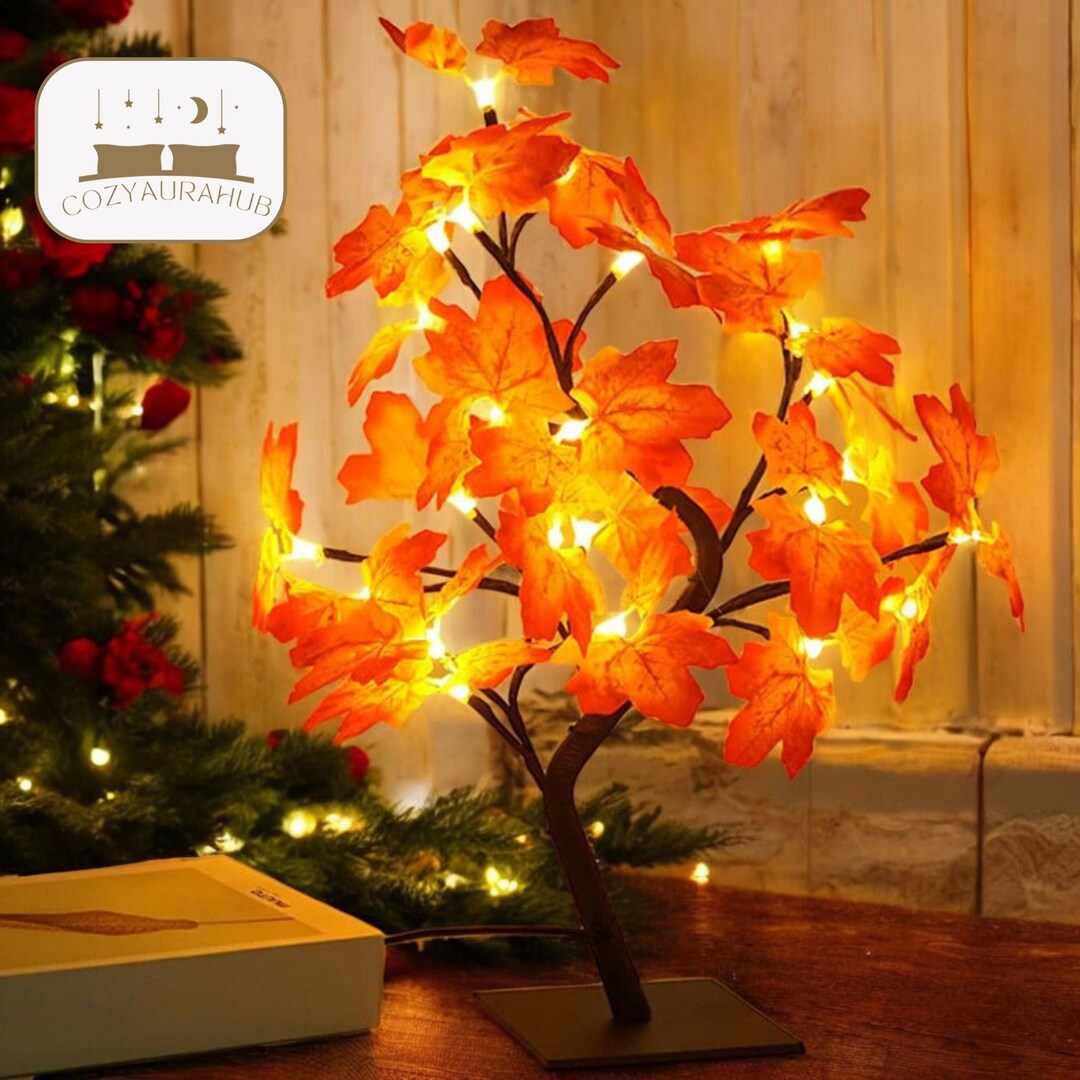 24 LED Maple Leaf Fairy Light Tree, Warm White Autumn Table Lamp ...