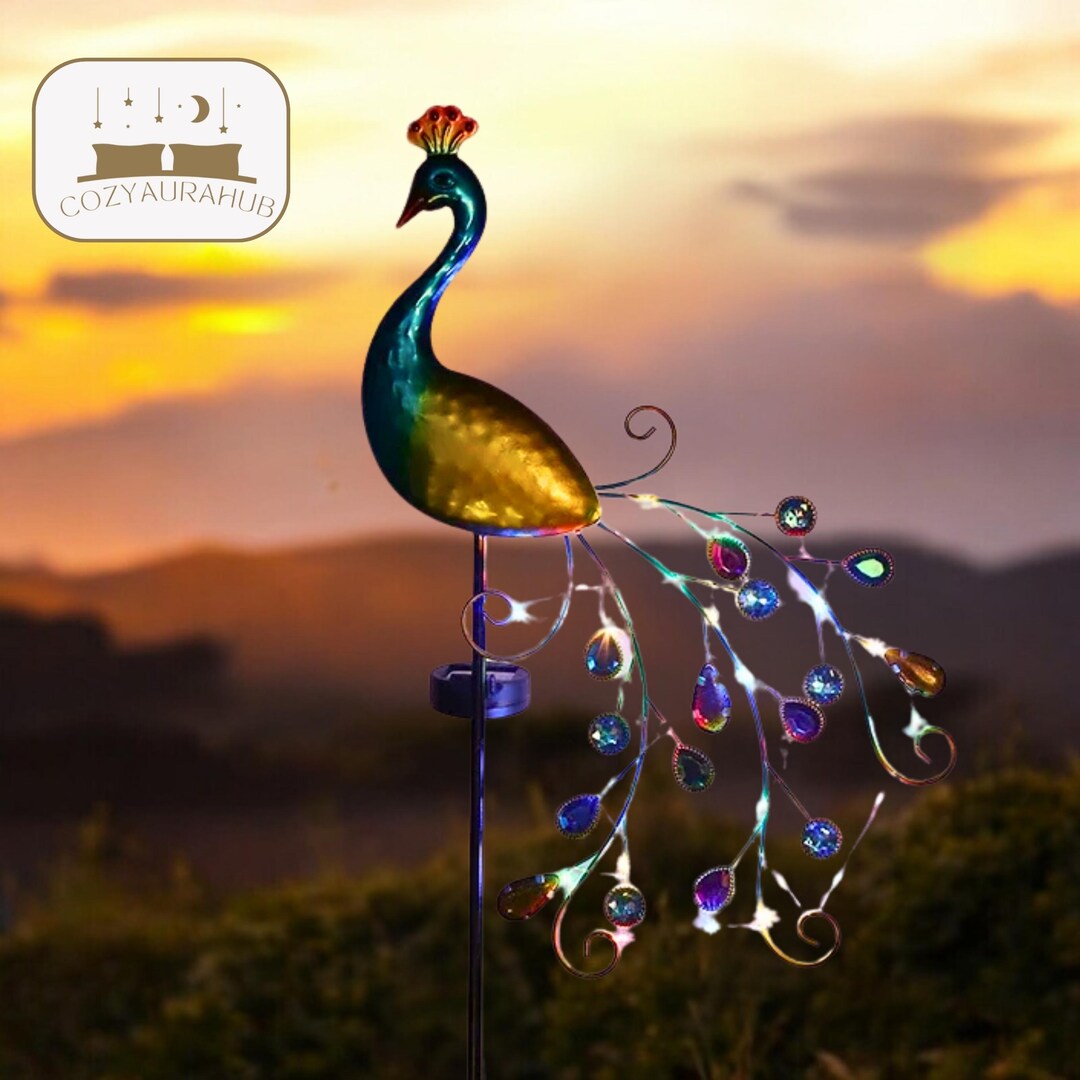 Solar Peacock Stake Light - Waterproof Metal Fairy Lights Garden Decor ...