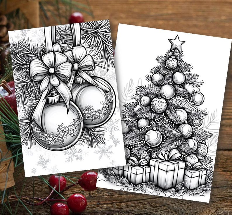 Christmas Coloring Pages, Set of Coloring Sheets, Downloadable Coloring ...