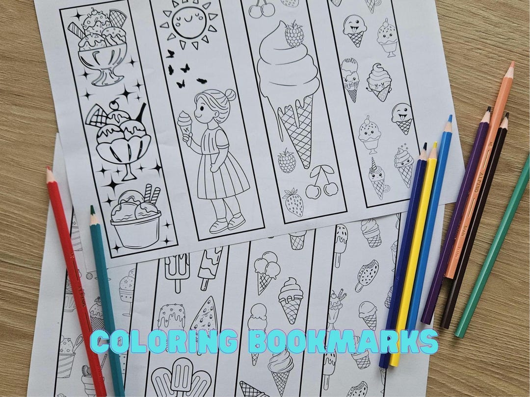 Summer Coloring Bookmarks for Kids, Digital Ice Cream Coloring Pages ...