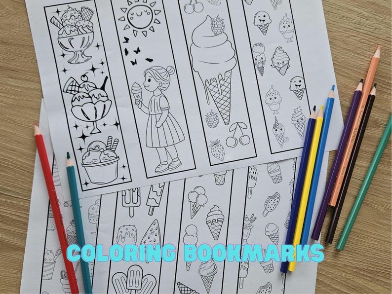 Summer Coloring Bookmarks for Kids, Digital Ice Cream Coloring Pages ...