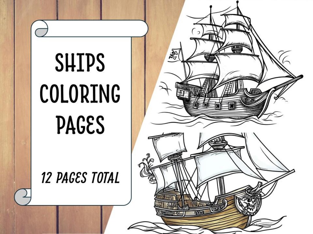 Printable Ships Coloring Book, Vintage Voyage Coloring Pages, Digital ...