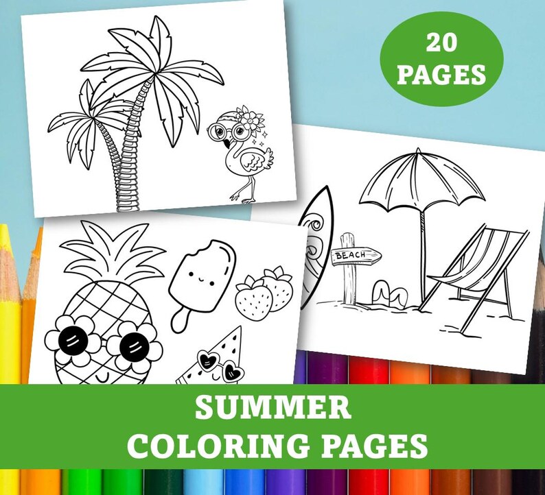 Summer Coloring Pages for Kids, Printable Beach Coloring Book Digital ...