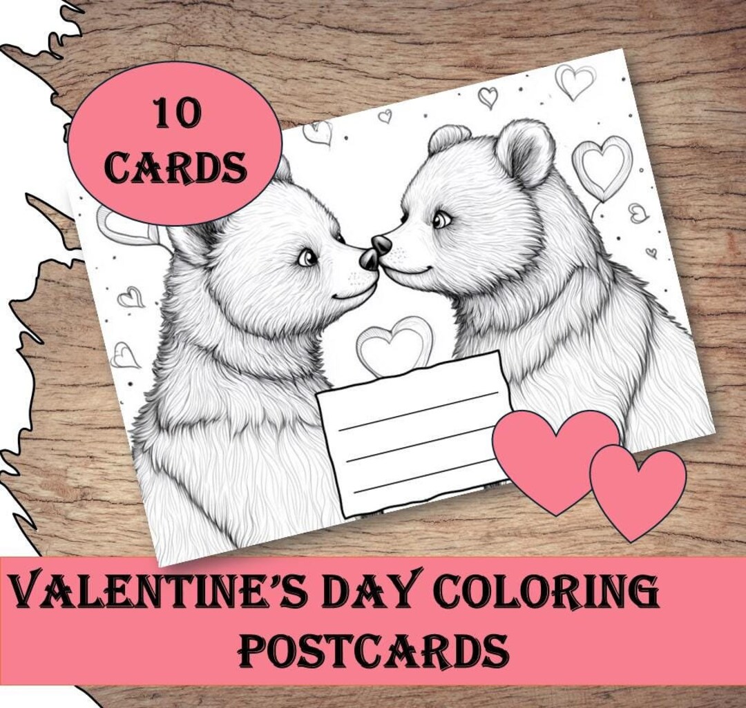 Valentine's Day Postcards, Printable Coloring Cards, Hearts Coloring ...