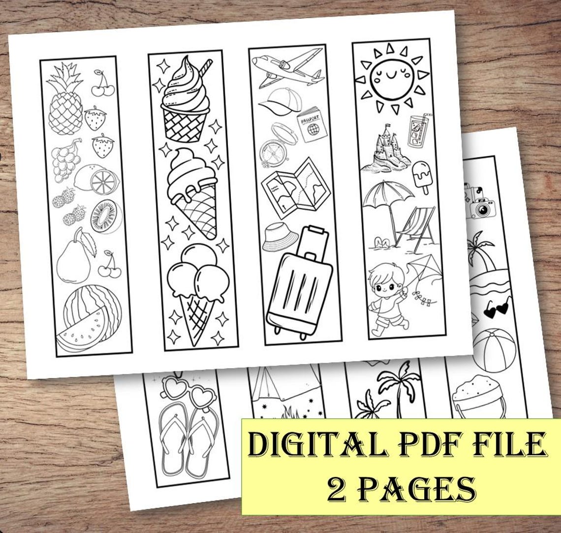 Color Your Own Bookmark Summer Theme, Vacation Coloring Bookmarks for ...