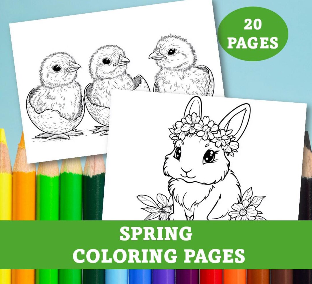 Printable Spring Coloring Pages for Kids, Digital Easter Coloring Book ...