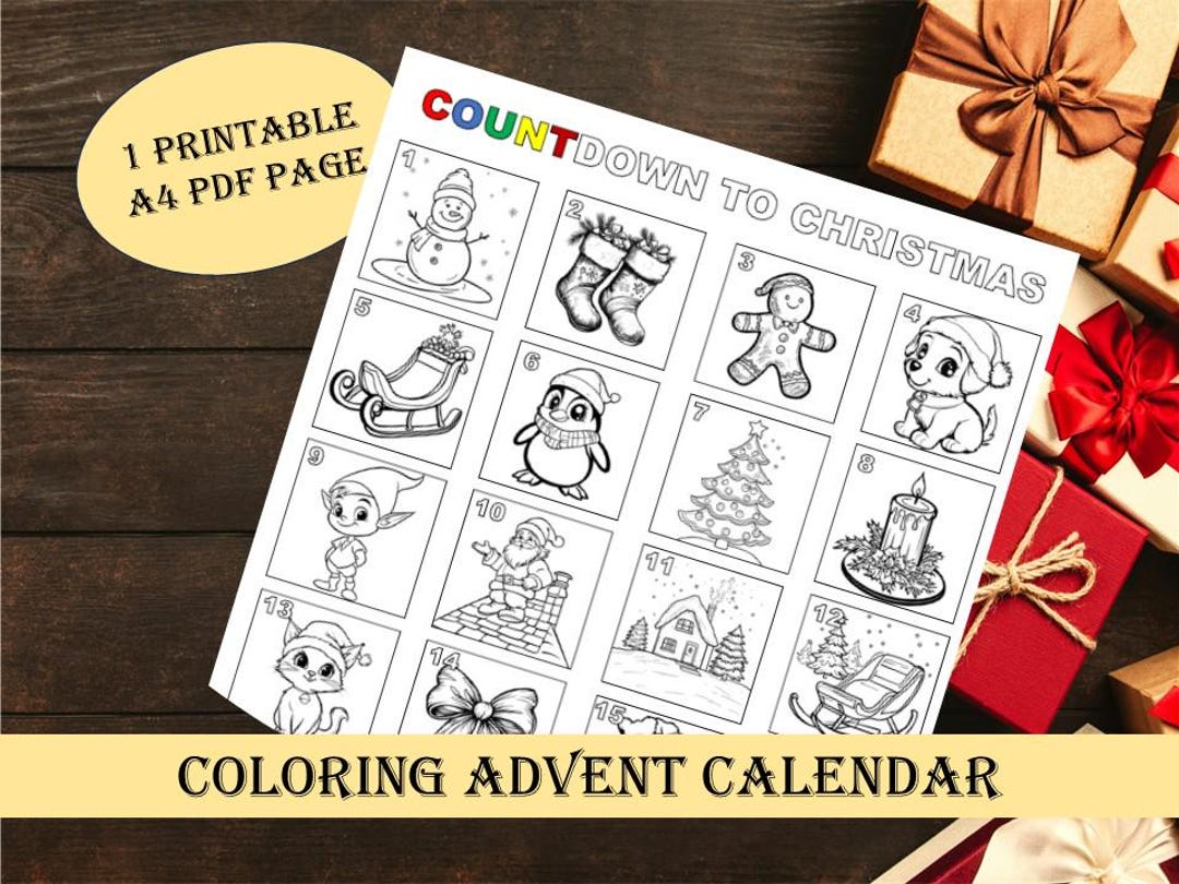Countdown to Christmas Coloring Page, Coloring Advent Calendar ...