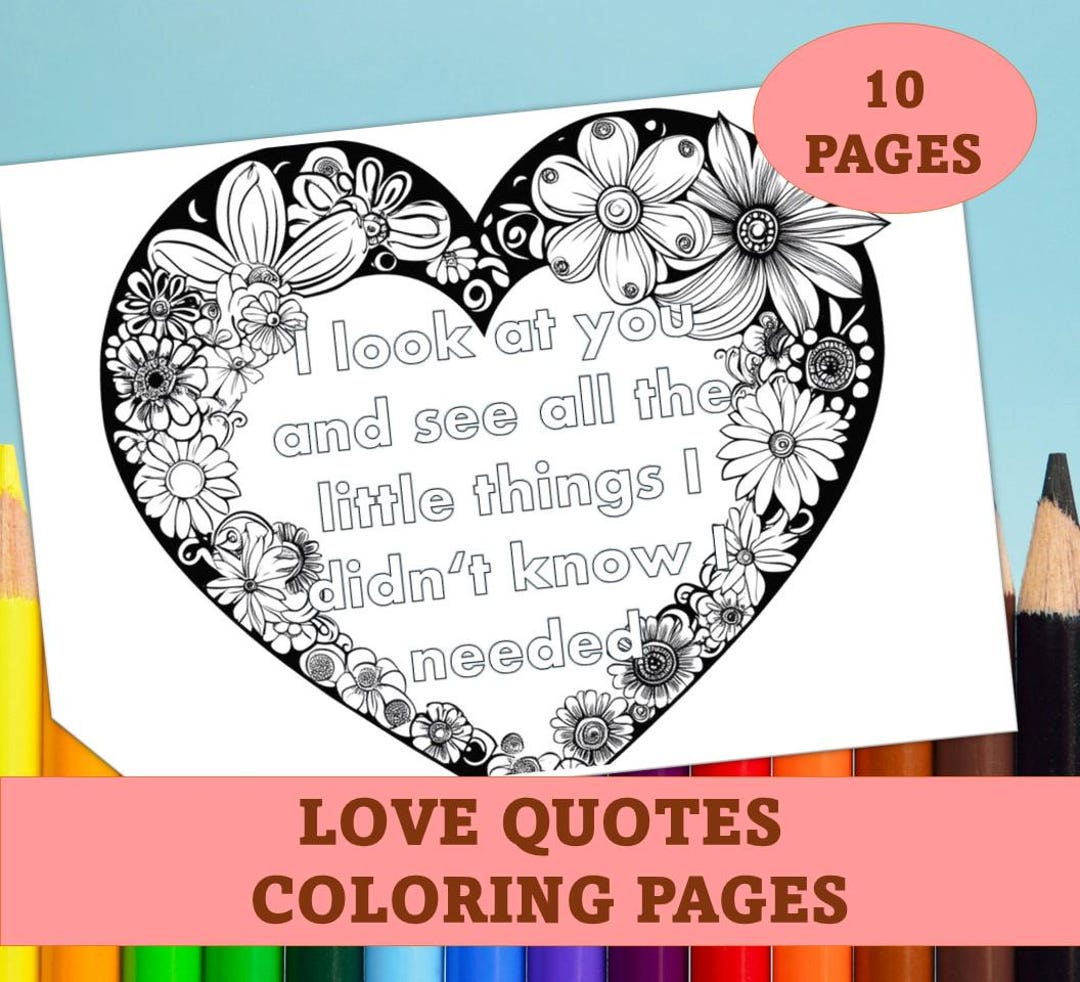 Love Quotes Coloring, Digital Valentines Day Coloring Pages, Printable ...