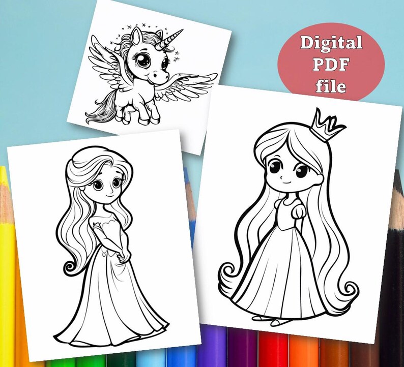 Coloring Pages Bundle, Printable Coloring Book for Girl, Birthday Party ...