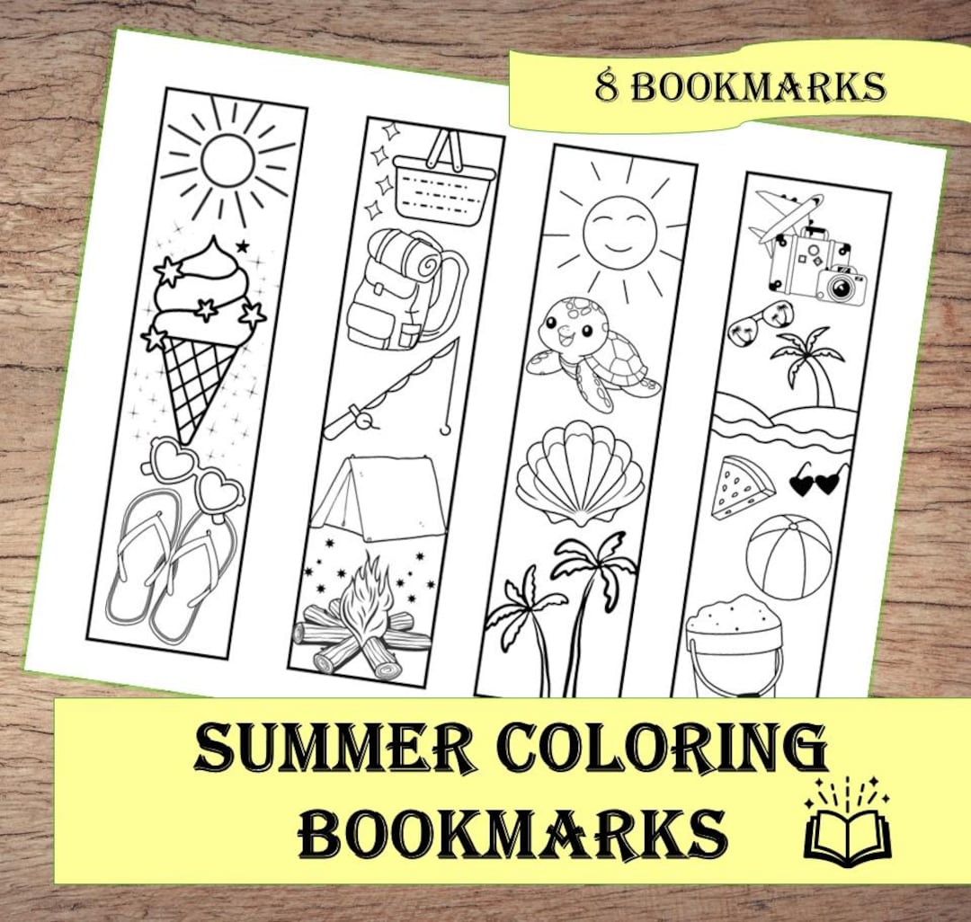 Color Your Own Bookmark Summer Theme, Vacation Coloring Bookmarks for ...
