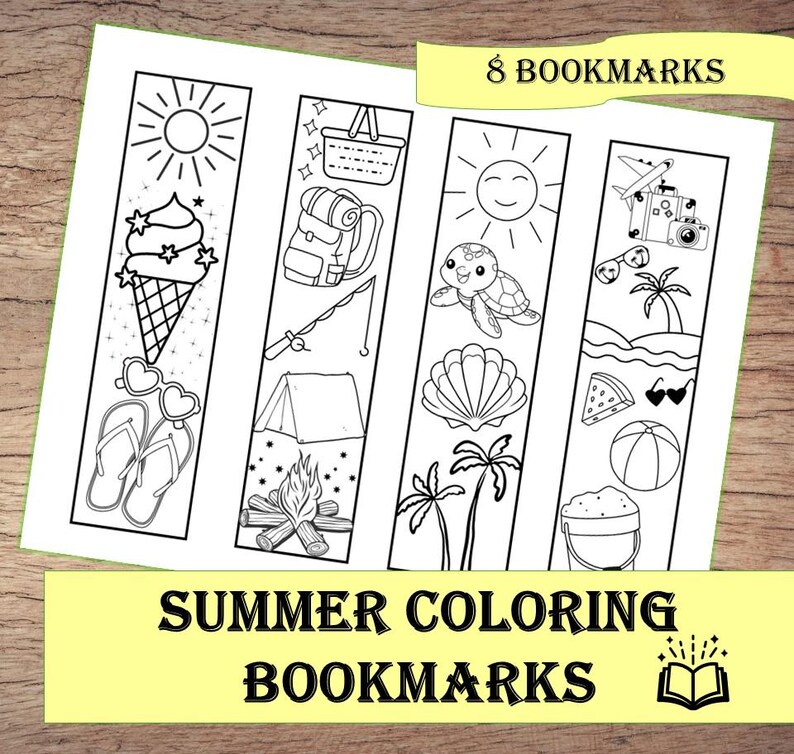 Color Your Own Bookmark Summer Theme, Vacation Coloring Bookmarks for ...