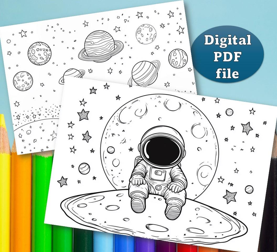 Digital Space Coloring Pages for Kids, Printable Astronaut Activity ...