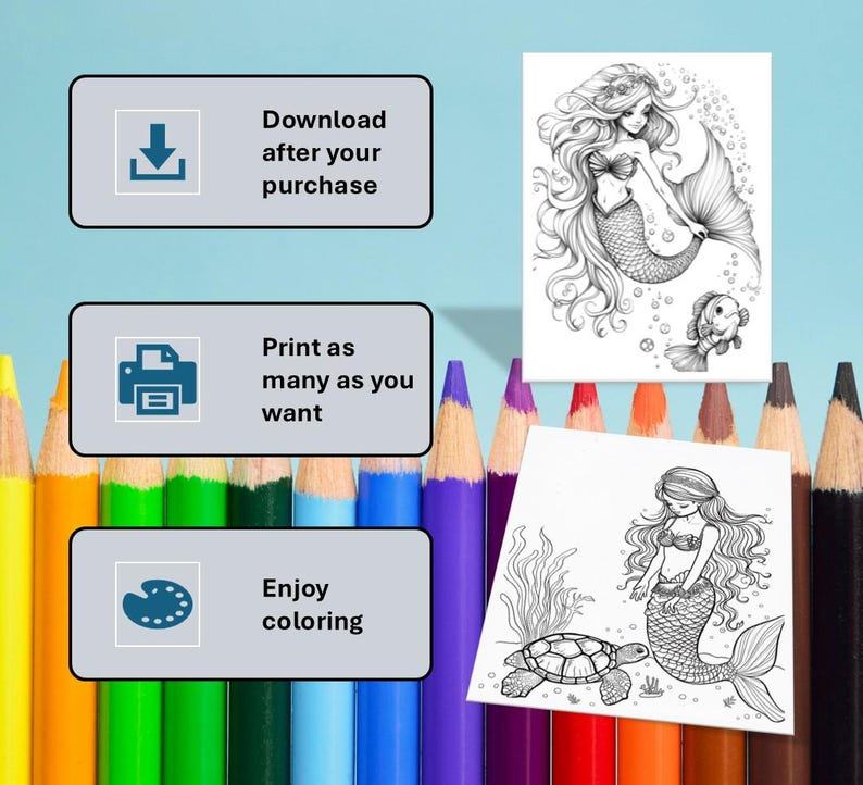 Mermaids Coloring Pages for Kids, Mermaids Coloring Book, Printable ...