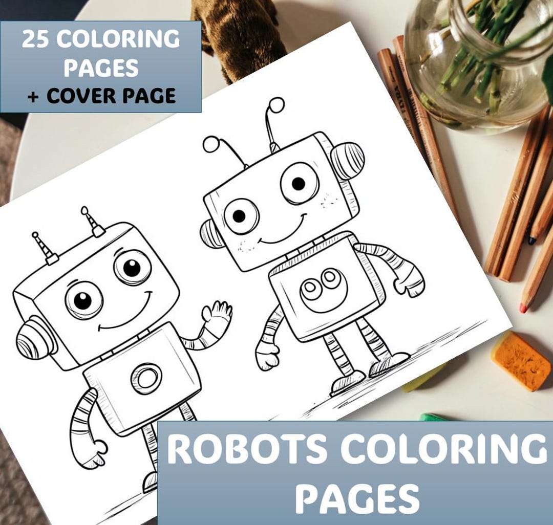 Cute Robots Coloring Book for Kids, Printable Robots Coloring Pages PDF ...
