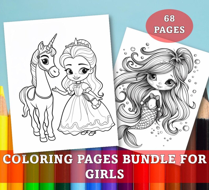 Coloring Pages Bundle, Printable Coloring Book for Girl, Birthday Party ...