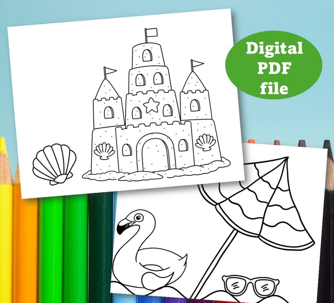 Summer Coloring Pages for Kids, Printable Beach Coloring Book Digital ...