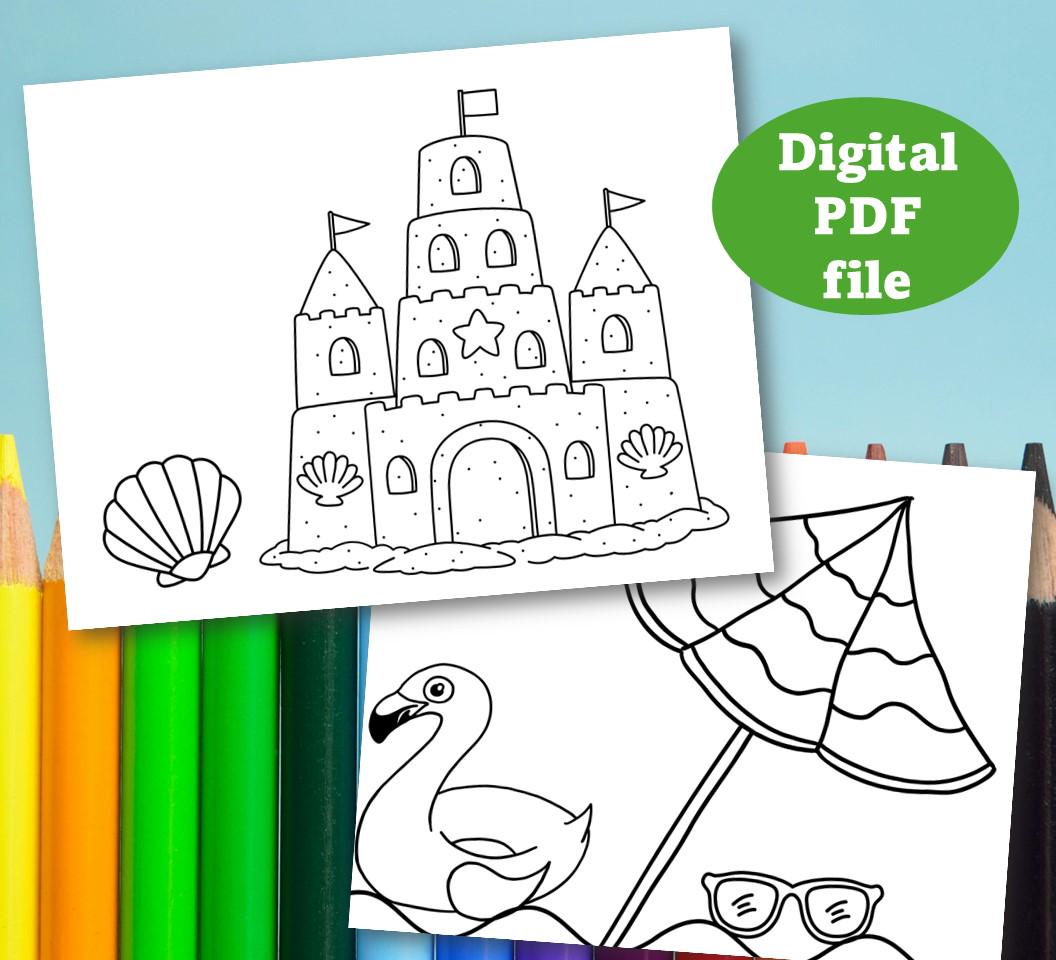 Summer Coloring Pages for Kids, Printable Beach Coloring Book Digital ...