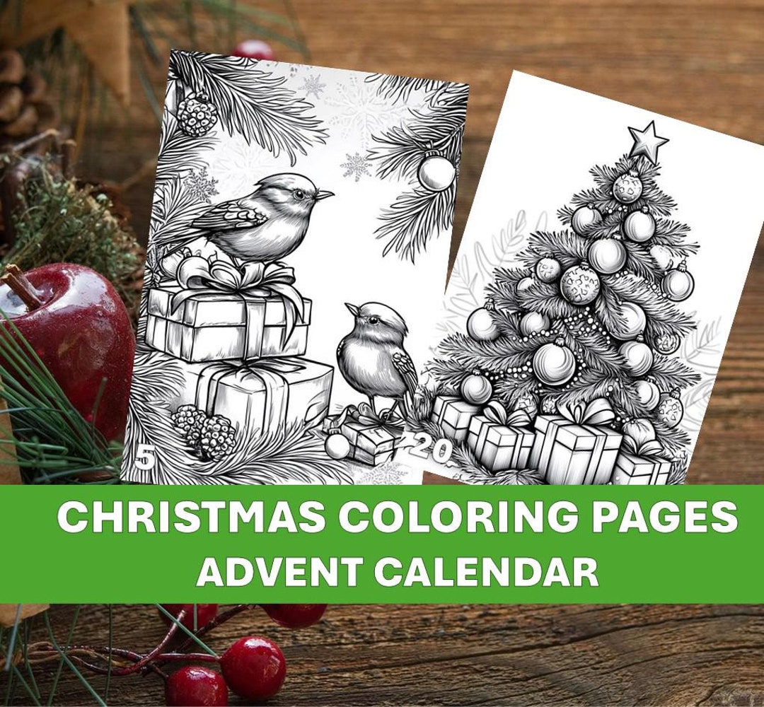 Coloring Advent Calendar, Vintage Christmas Coloring Pages, Printable ...