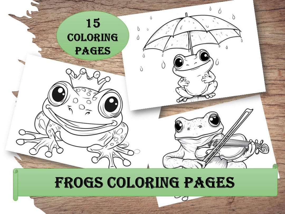 Frogs Coloring Pages, Printable Frogs Coloring Book for Kids, Digital ...