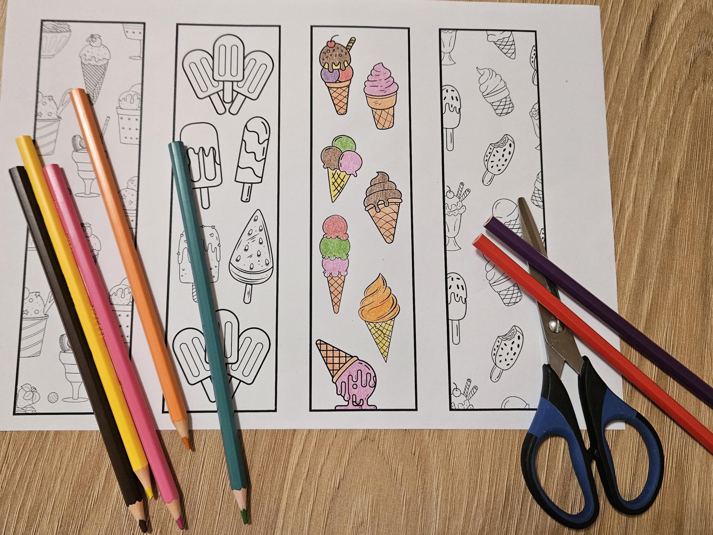 Summer Coloring Bookmarks for Kids, Digital Ice Cream Coloring Pages ...