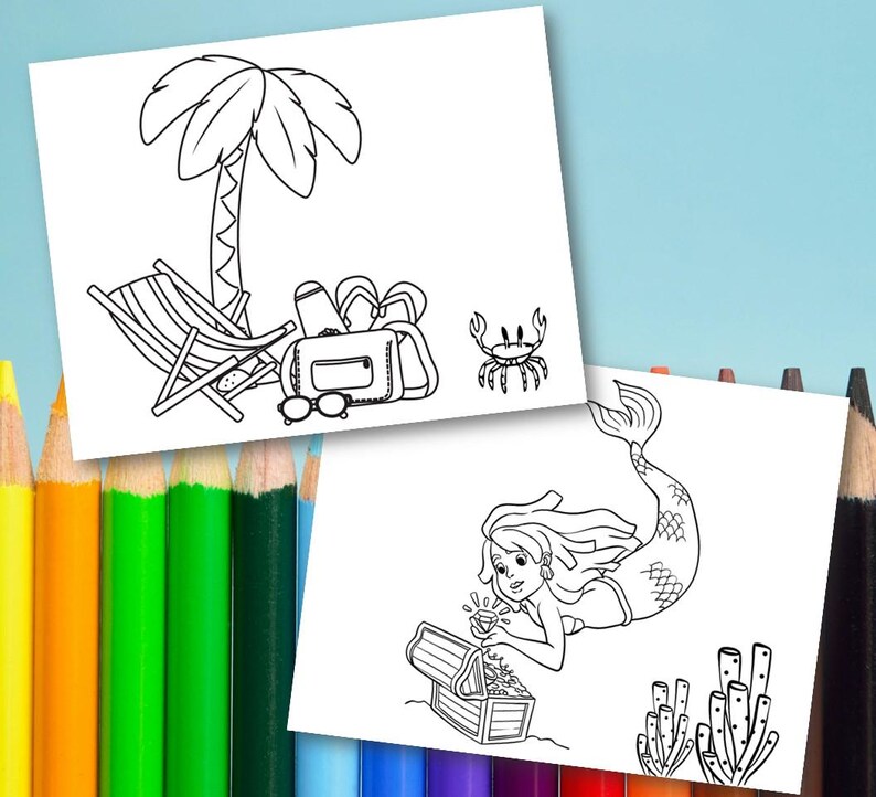 Summer Coloring Pages for Kids, Printable Beach Coloring Book Digital ...