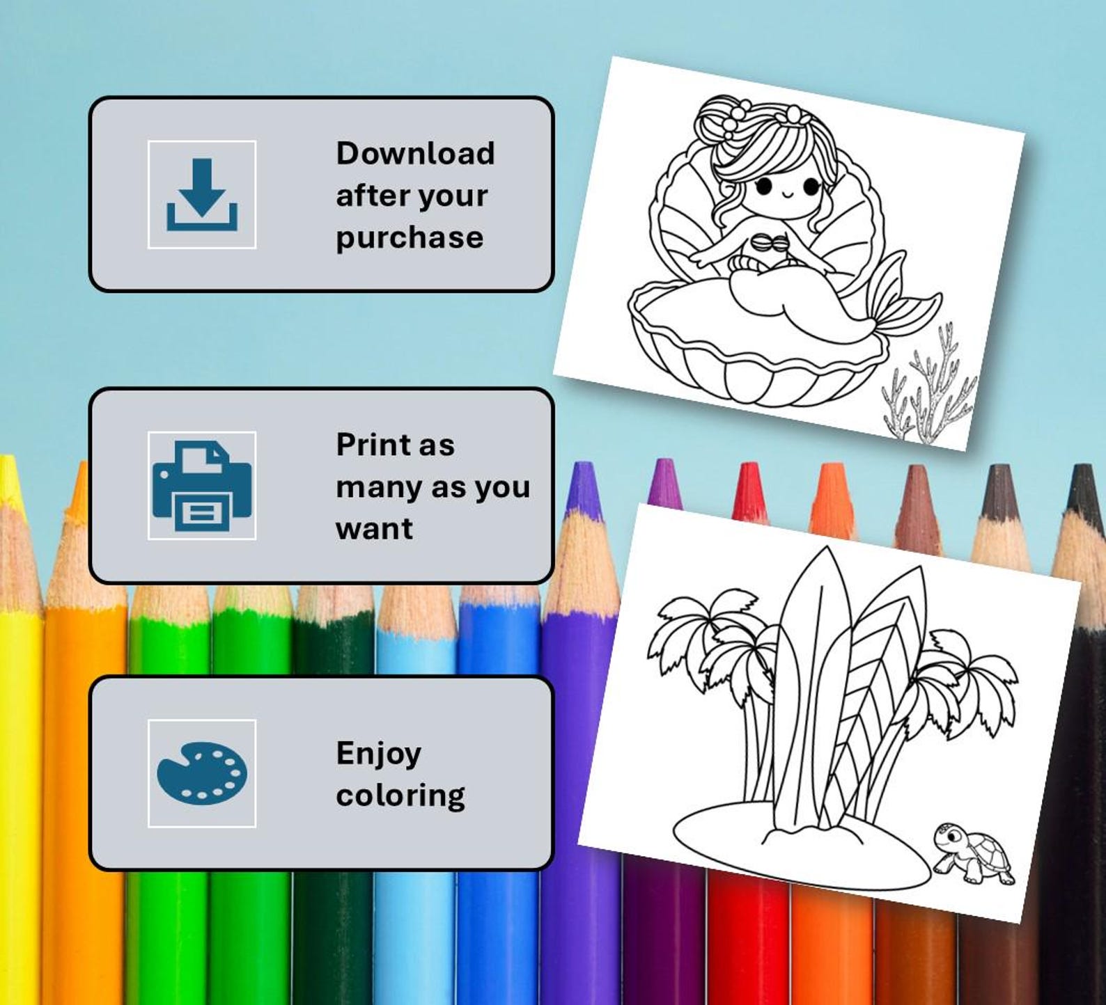 Summer Coloring Pages for Kids, Printable Beach Coloring Book Digital ...