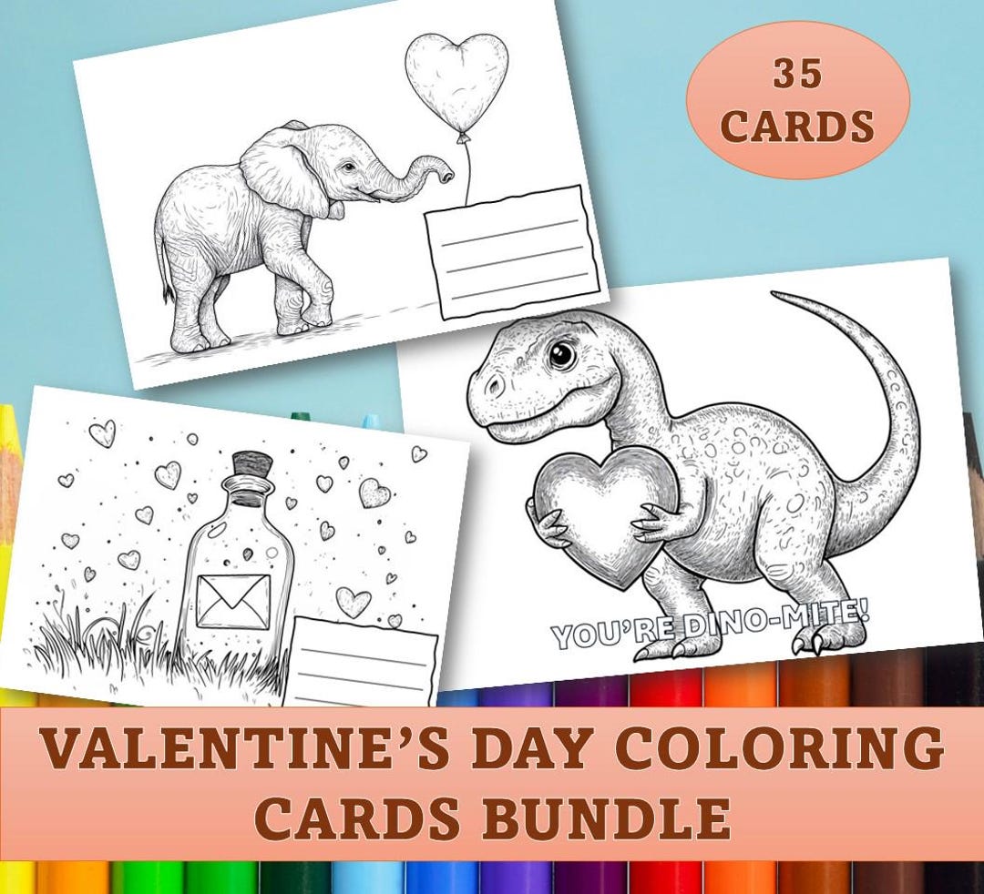 Valentines Day Coloring Pages, Coloring Cards Bundle, Activity for Kids ...