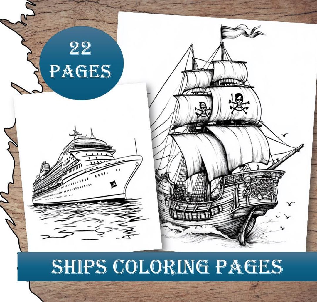 Printable Pirate Ships Coloring Book, Digital Coloring Page, PDF Boats ...