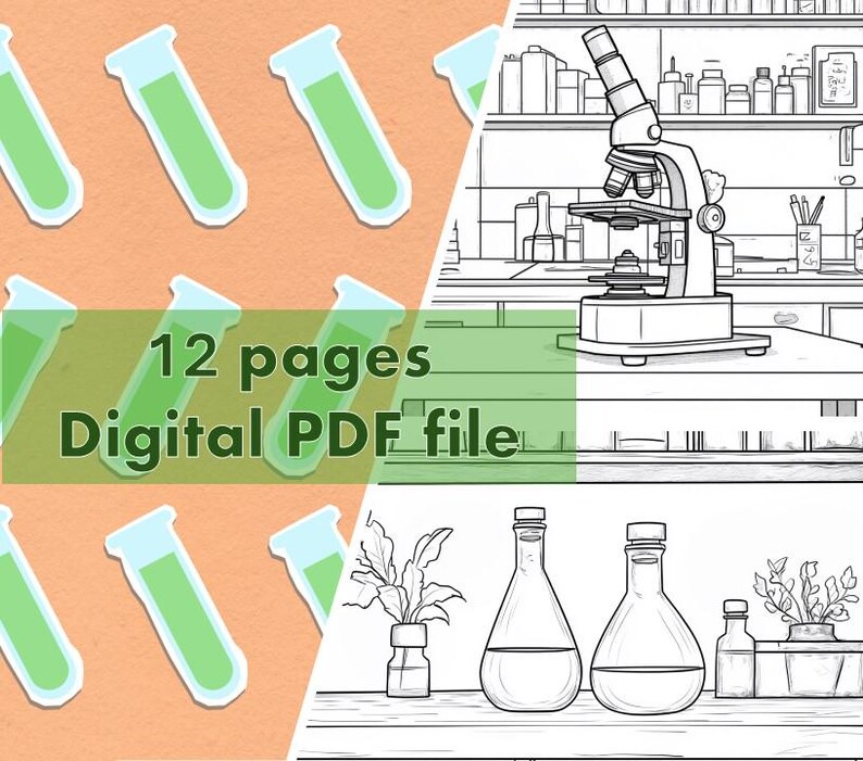 Science Coloring Pages, PDF Coloring Book for Kids, Laboratory Coloring ...