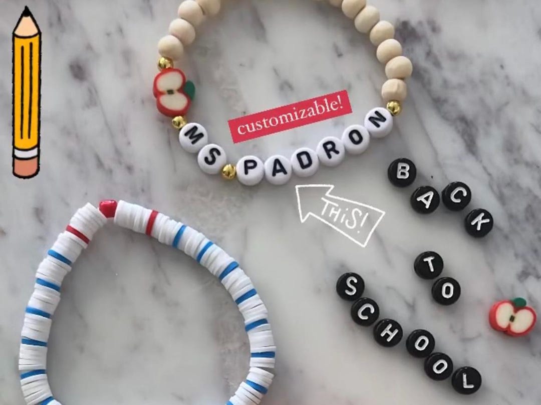 Back to School Personalized Teacher Bracelets - Set of 3 - “notebook ...