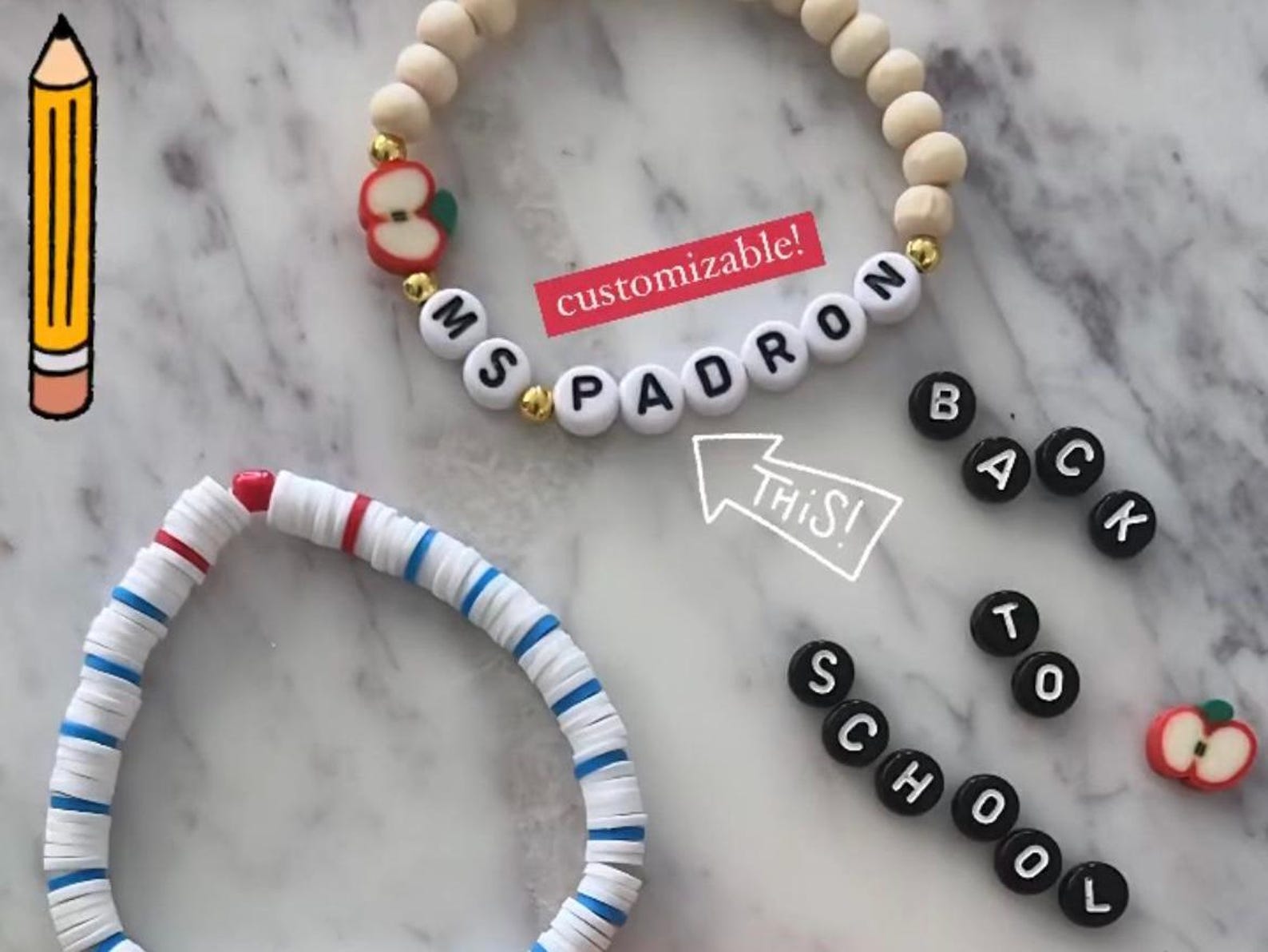 Back to School Personalized Teacher Bracelets - Set of 3 - “notebook ...