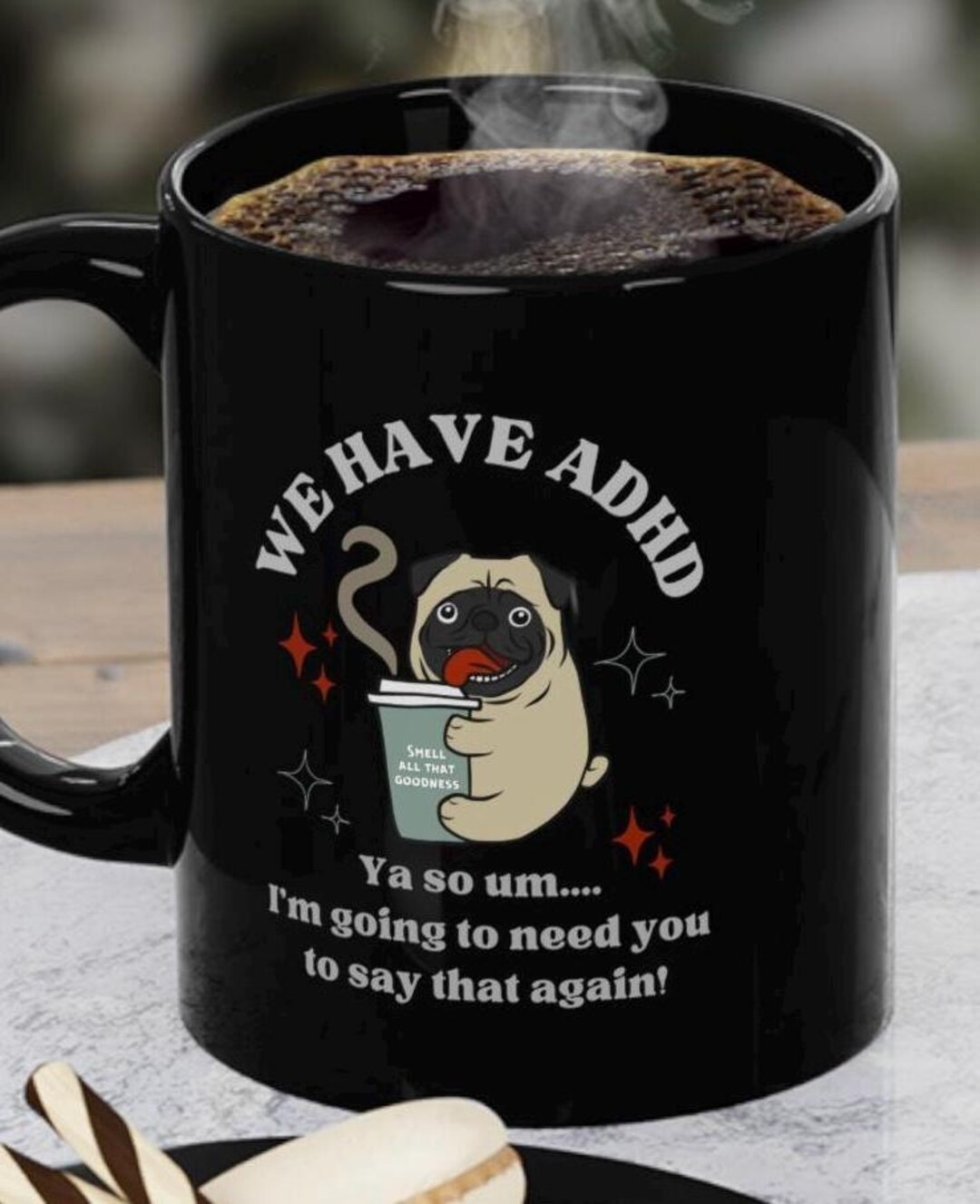ADHD Mug Funny Dog Gift Idea Cute Dog Mug Pug Owner Coffee Mug ADHD ...