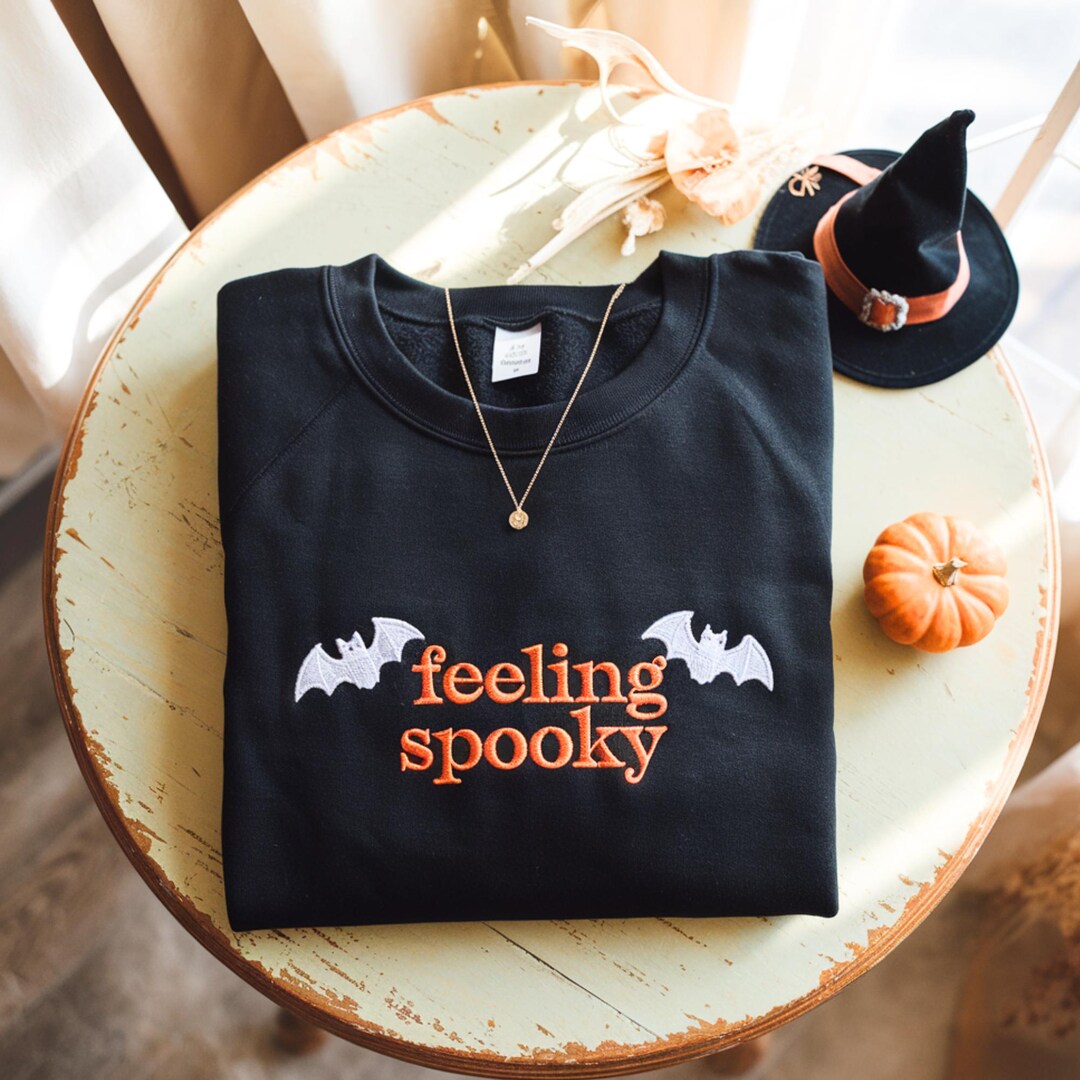 Feeling Spooky Embroidered Crewneck, Cute Fall Tee, Sweater Weather ...