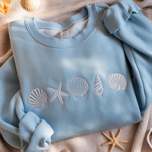 Seashell Embroidered Sweatshirt, Trendy, Beach Lover, Nature, Cute ...