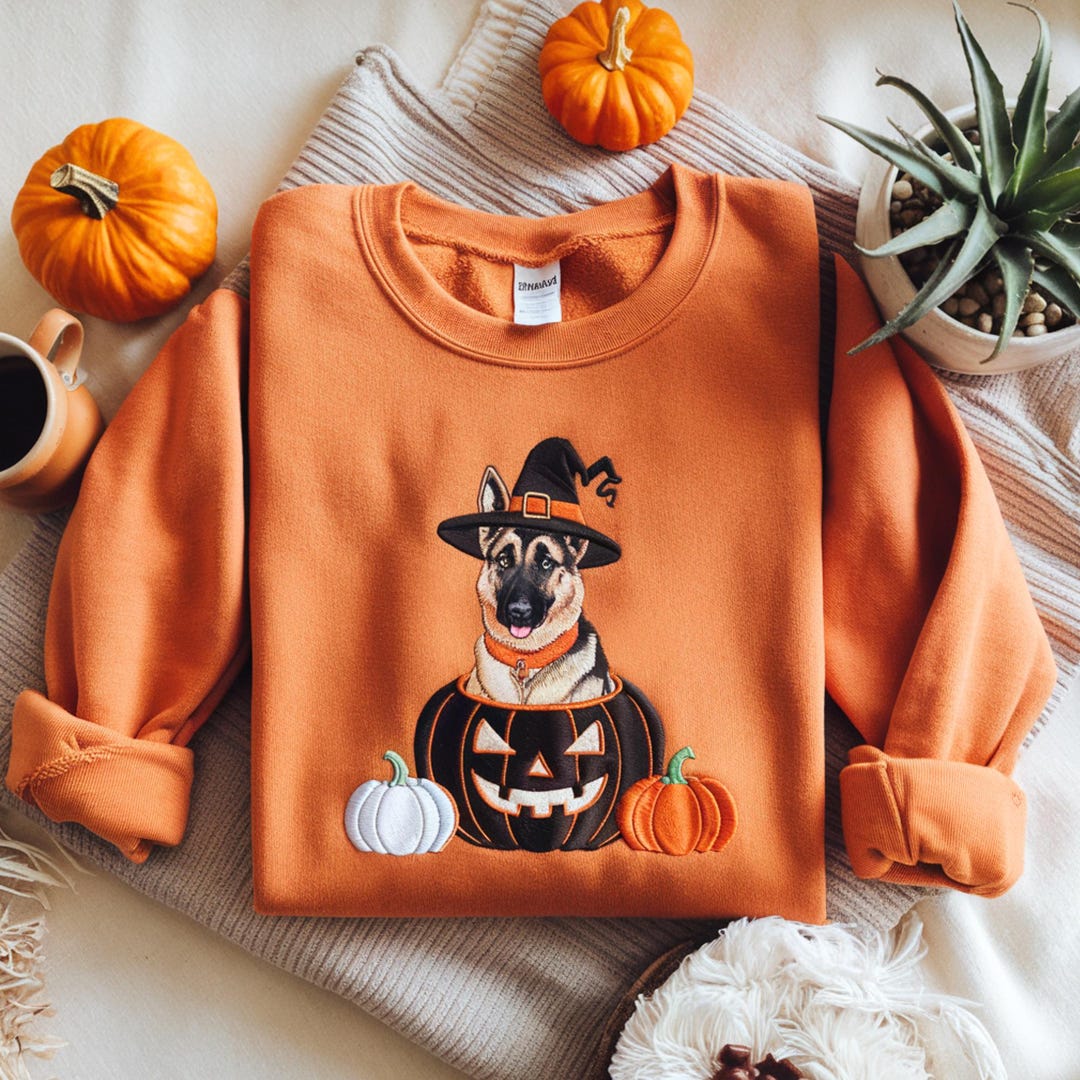Embroidered German Shepherd Halloween Sweatshirt, Ghost Dog Shirt - Etsy