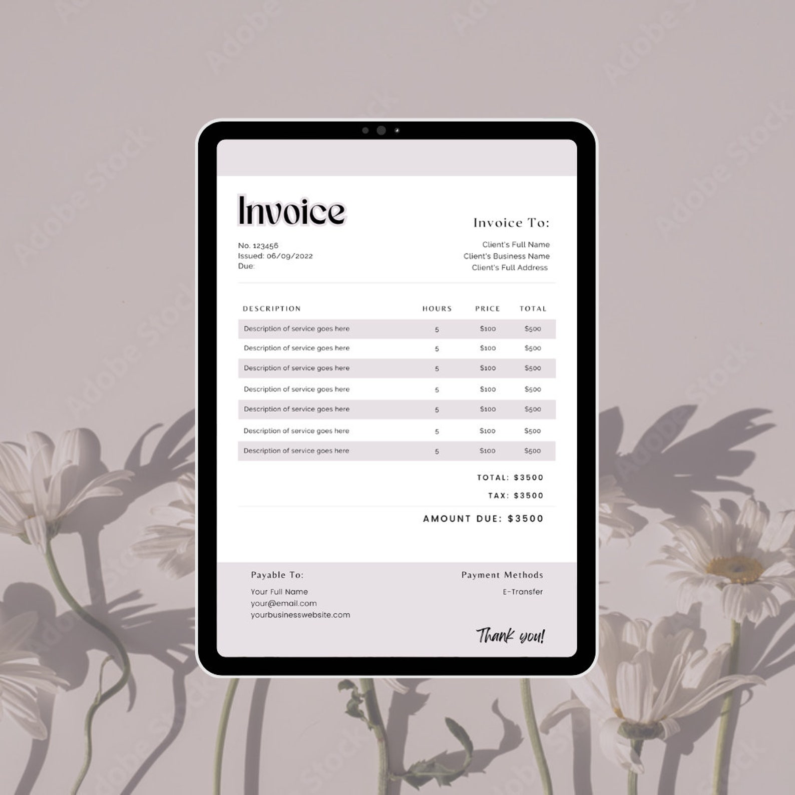 Invoice Template Minimalist Invoice Template Printable Small Business ...