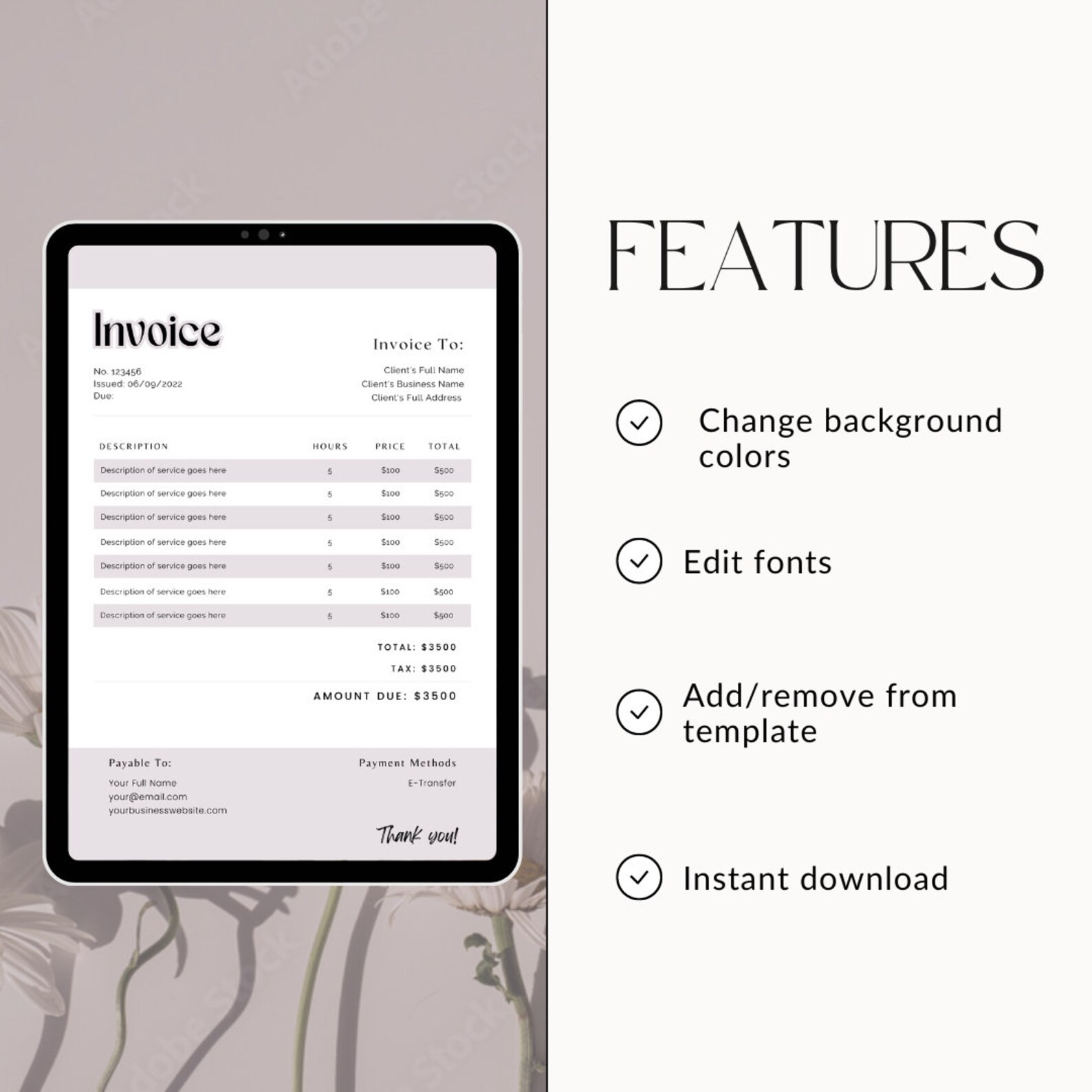 Invoice Template Minimalist Invoice Template Printable Small Business ...