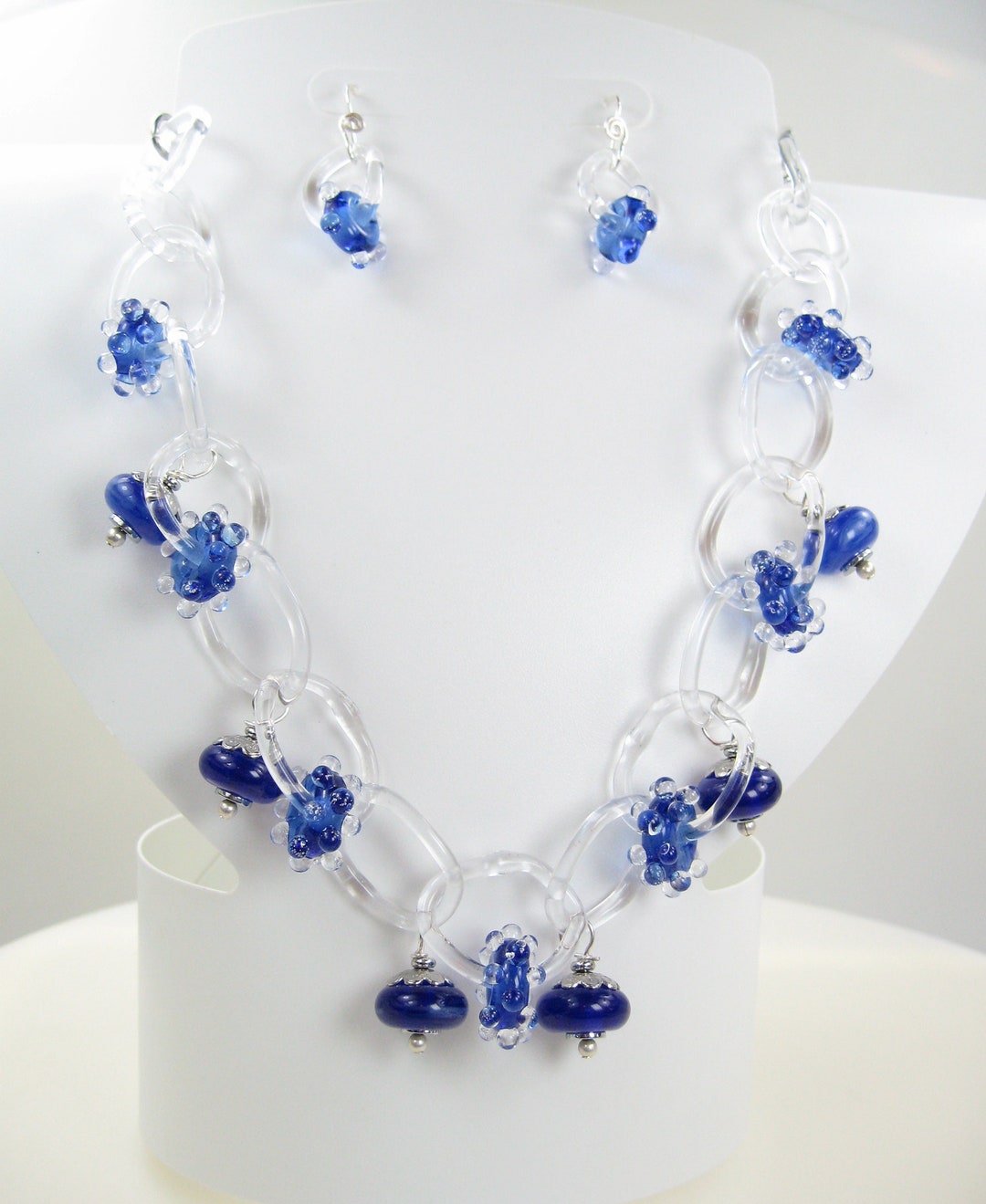 Borosilicate Glass Chain Necklace Set – Boro Bumpy Beads – Lampwork ...