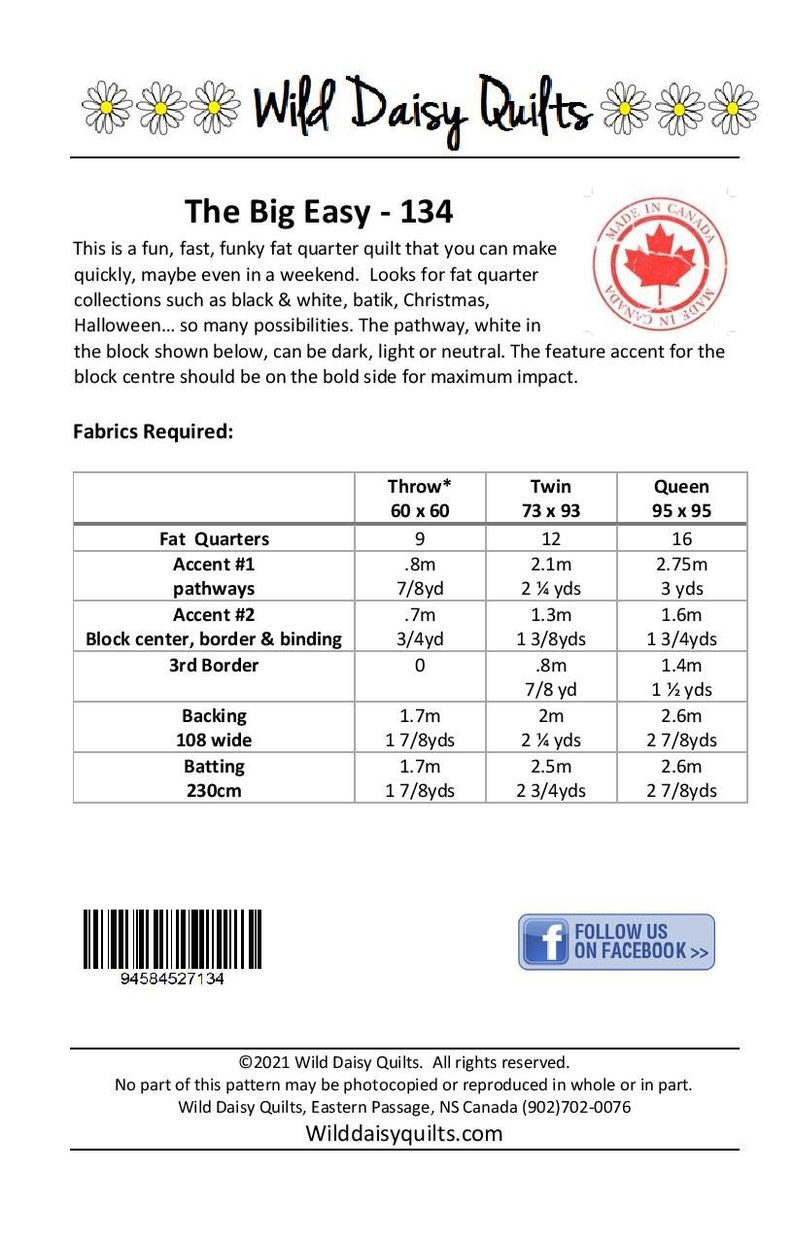 The Big Easy PDF Quilt Pattern, 3 Sizes, Great for Fat Quarters ...