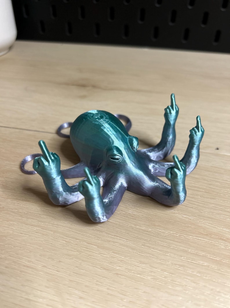 3D Printed Middle Finger Octopus Figurine Unique Octopus Sculpture ...